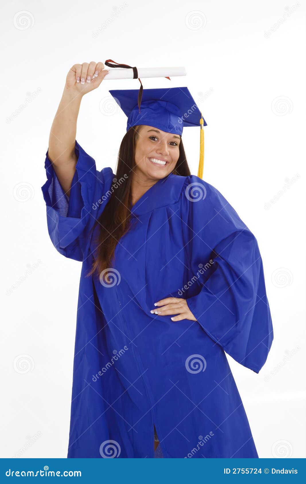 Beautiful Caucasian Woman Wearing a Blue Graduation Gown Holding ...