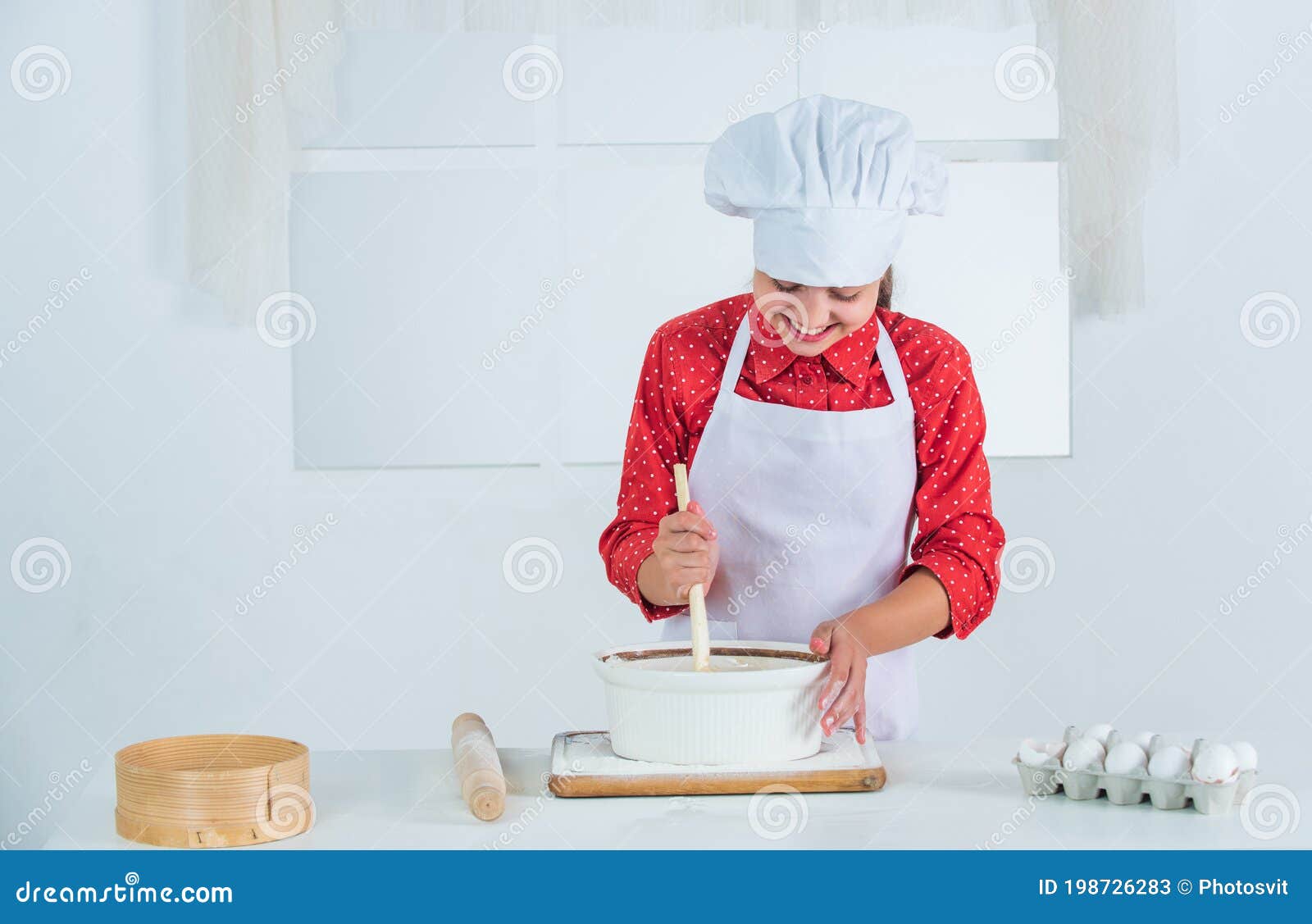 Teen Baker Girl in Chef Uniform, Menu Stock Image - Image of helping ...