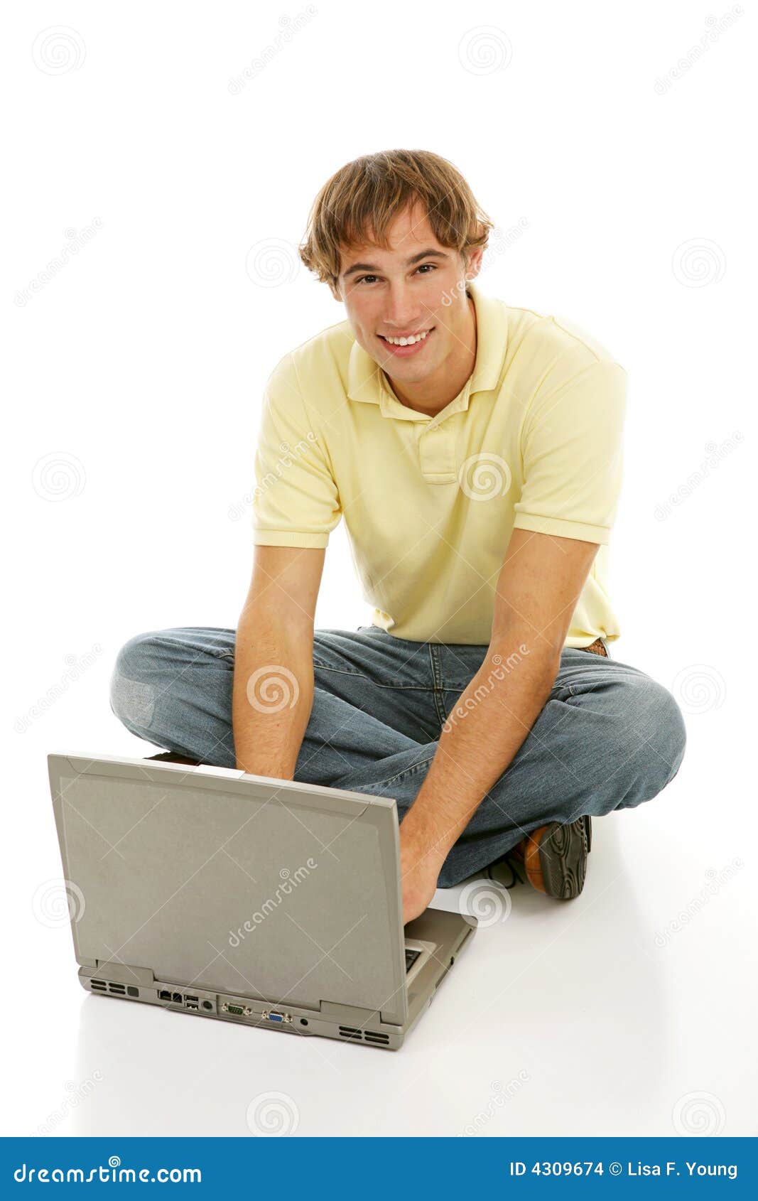 Teen Boy on Computer stock photo. Image of reading, polo - 4309674