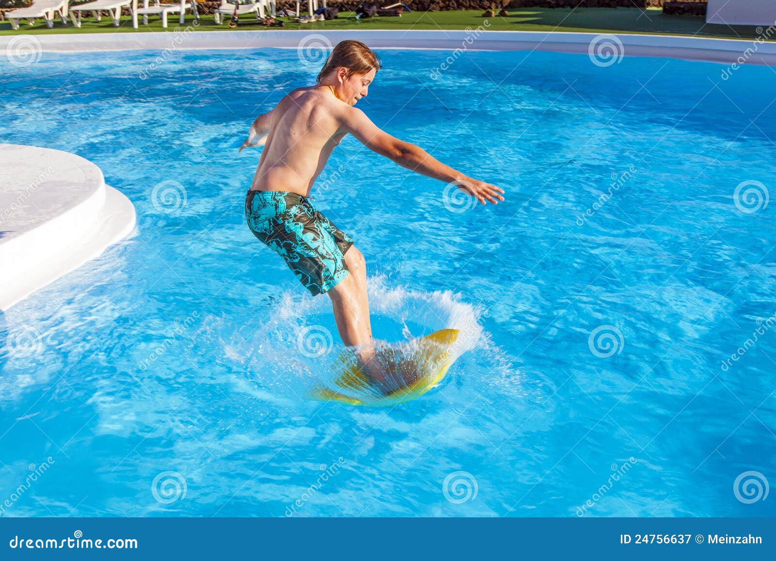 Teen Boy Jumping in the Blue Pool Stock Image - Image of landscape ...