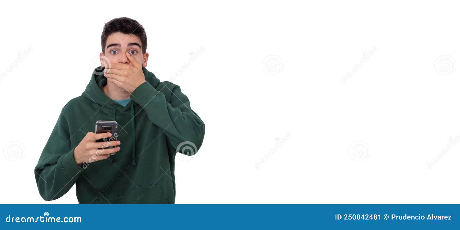 Teen Boy with Mobile Phone and Scared Expression Stock Image - Image of ...