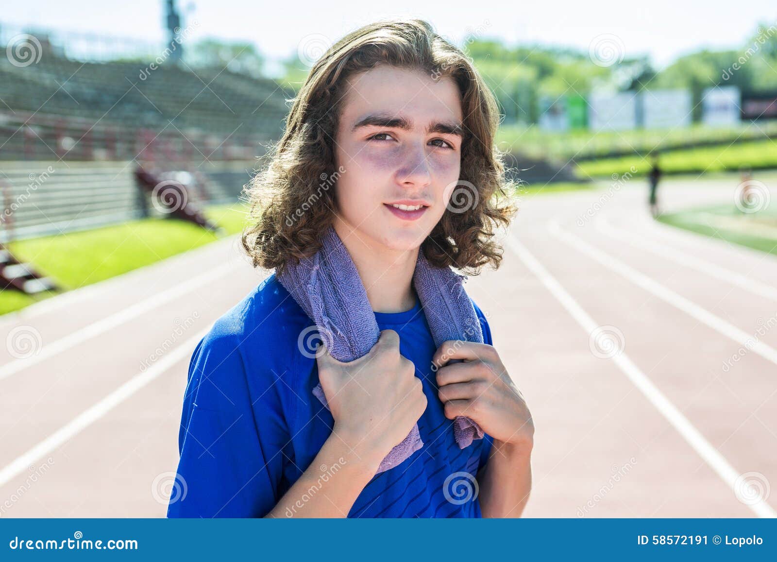 Teen Boy Ready To Run Outside on a Training Field Stock Image - Image ...