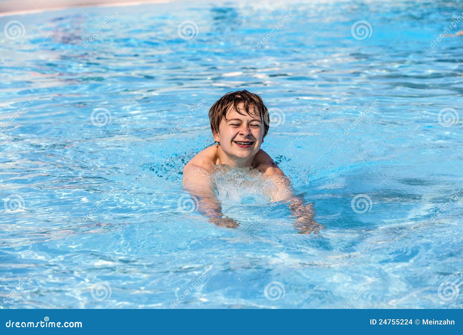 Teen Boy Swimming in the Pool Stock Photo - Image of breaststroke, male ...