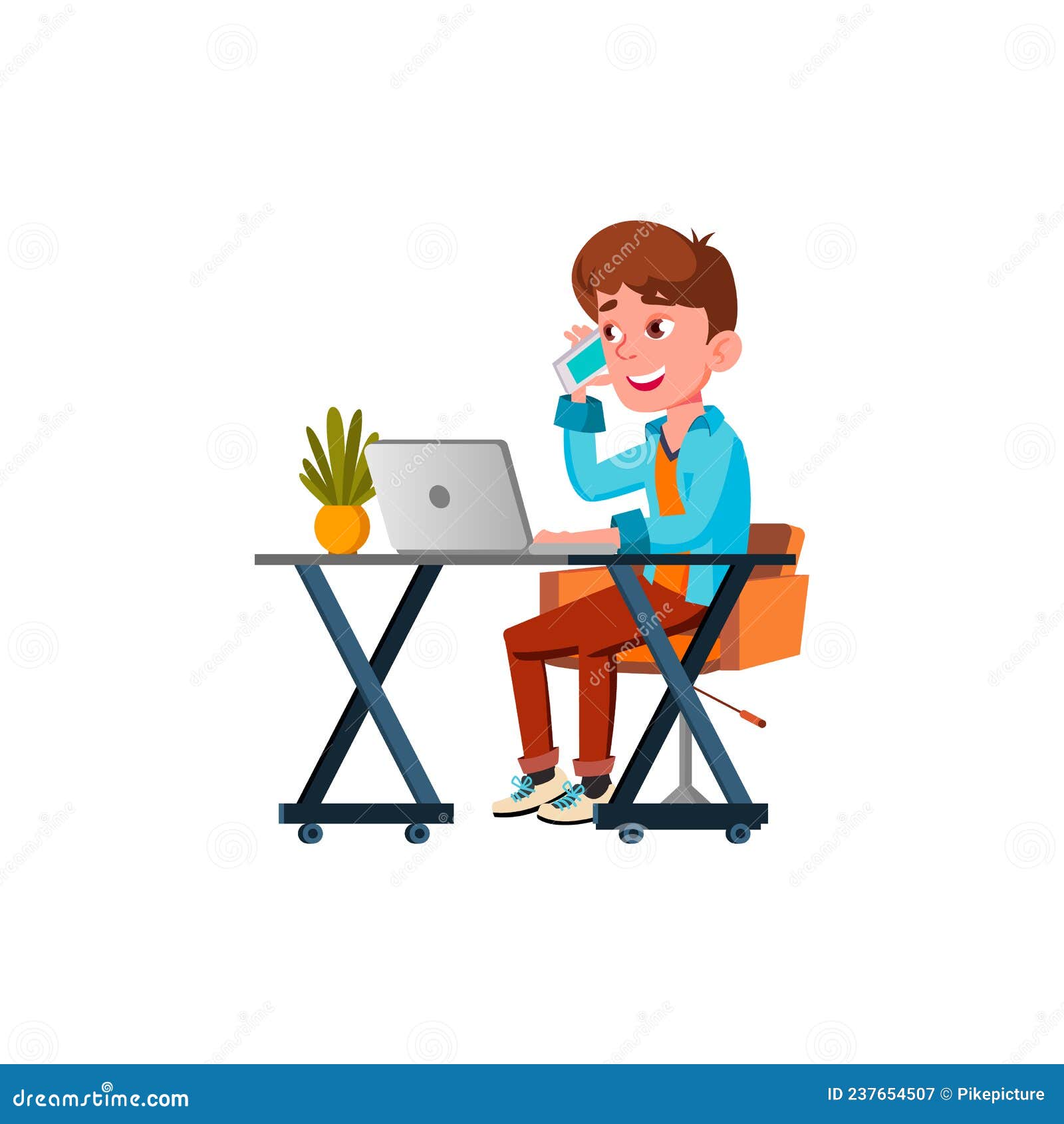 Teen Boy Using Talking Smartphone Vector Stock Illustration ...
