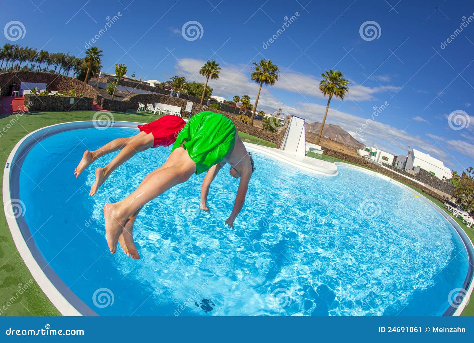 Teen Boys Jumping in the Blue Pool Stock Image - Image of beautiful ...