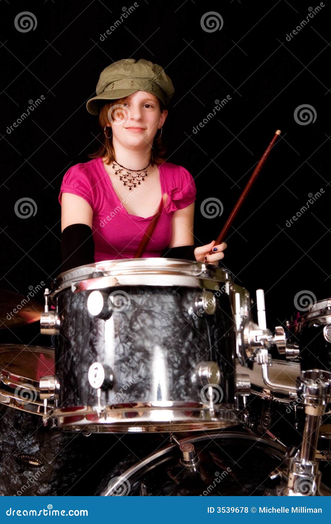 Teen Drumer stock photo. Image of happy, pink, black, practicing - 3539678