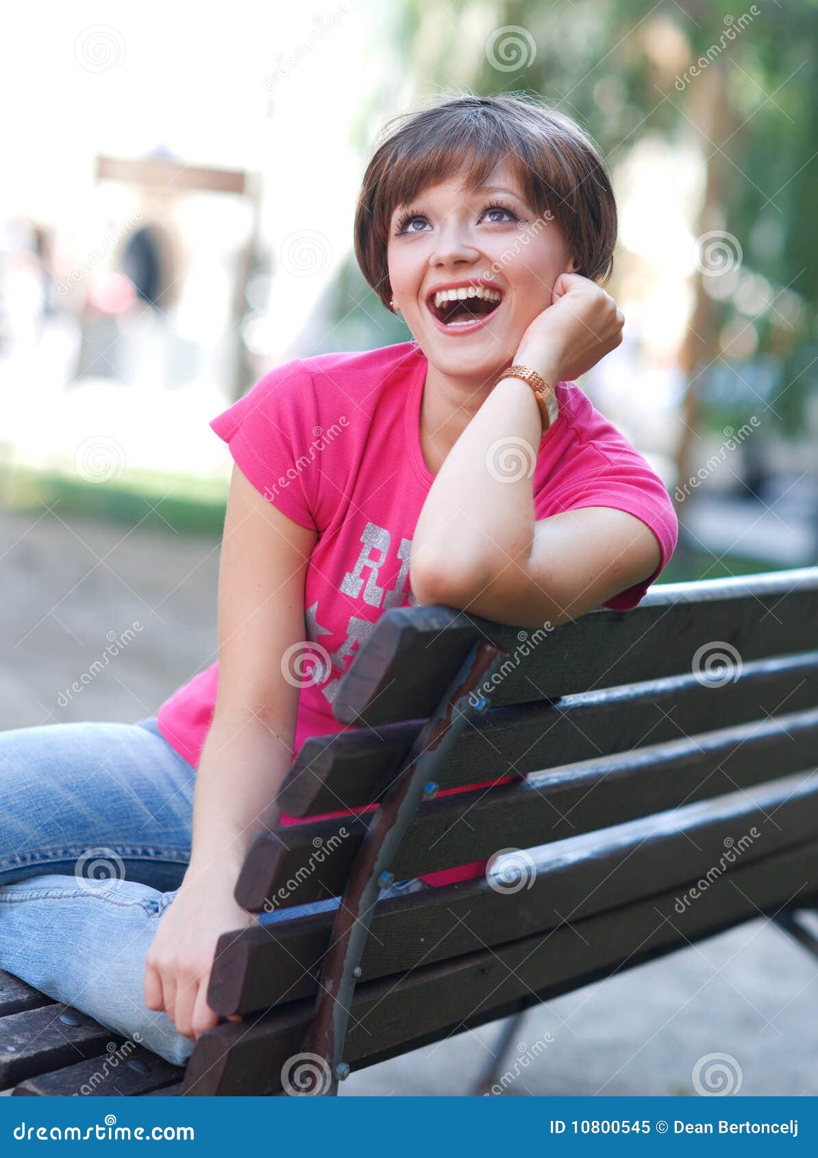 Teen girl on the bench stock image. Image of fashion - 10800545