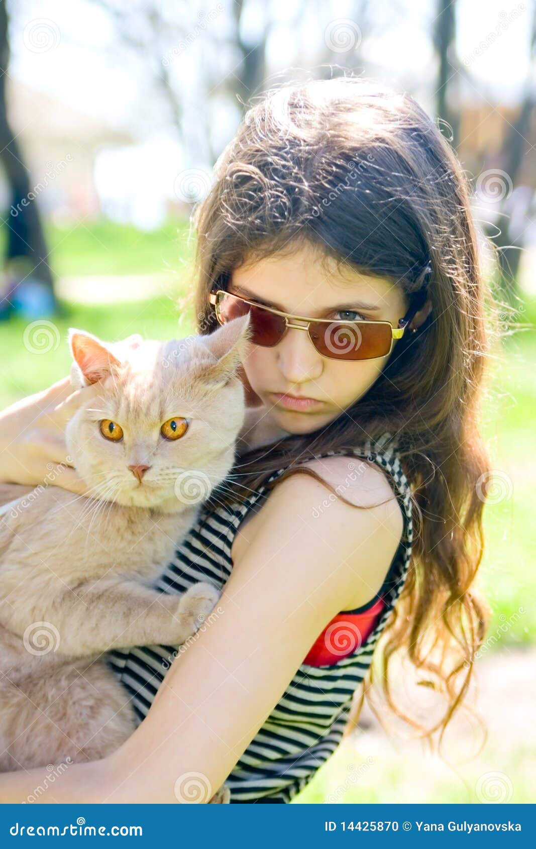 Teen girl with cat stock photo. Image of life, mammal - 14425870