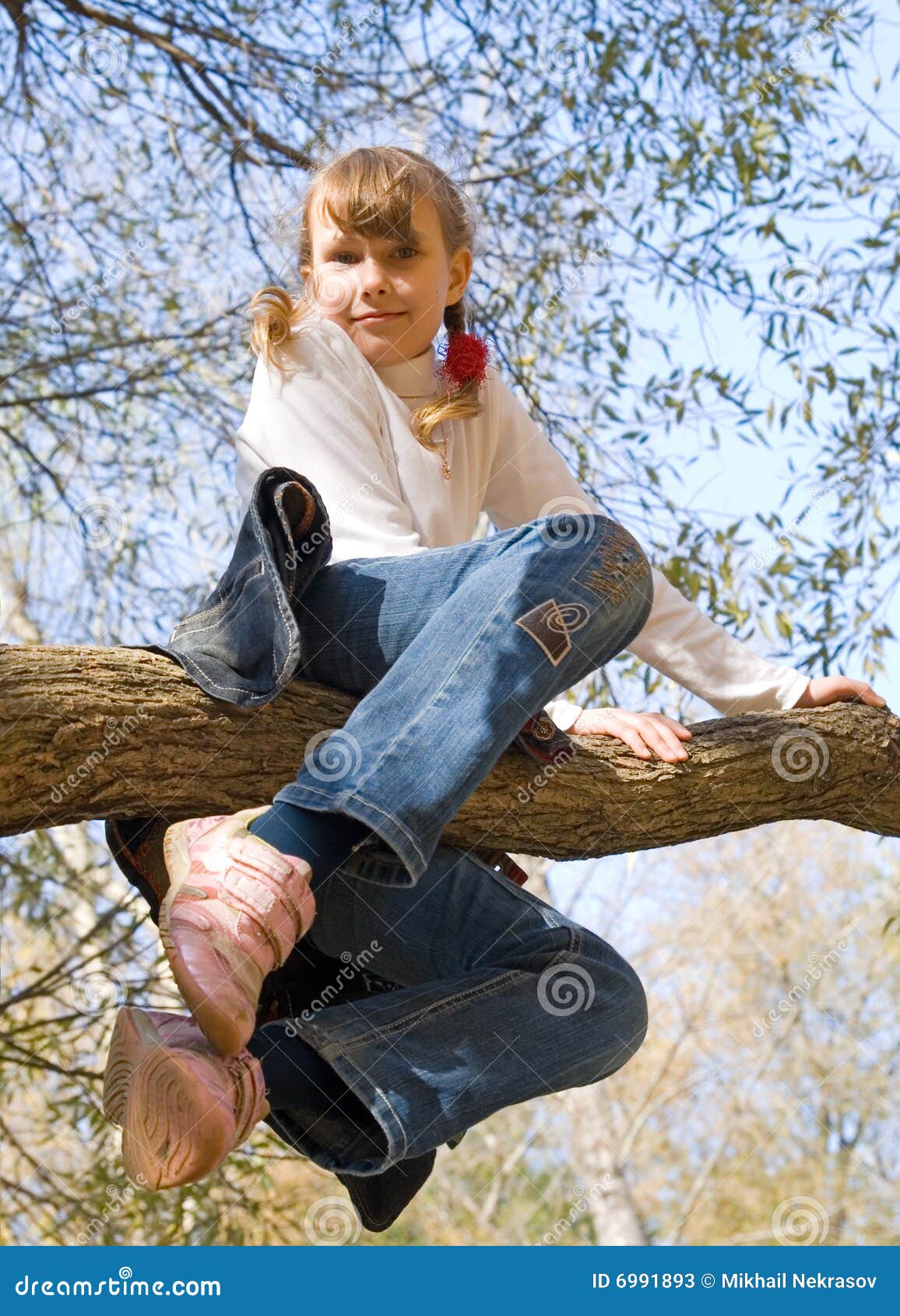 Teen Girl Climbing on the Tree Stock Image - Image of children, female ...