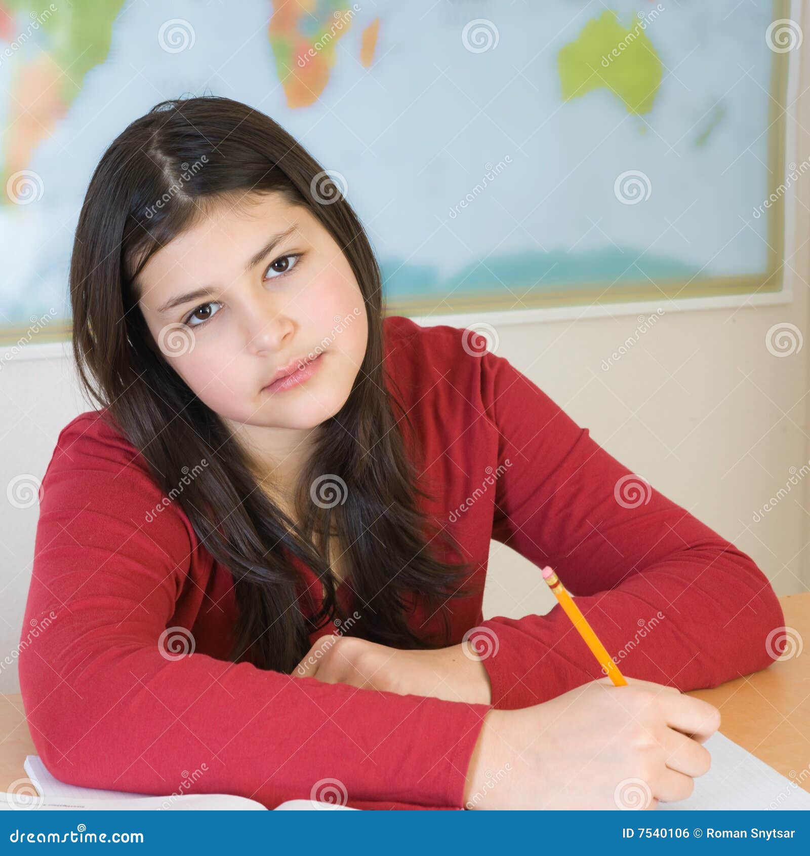 Teen girl doing homework stock photo. Image of dream, youth - 7540106