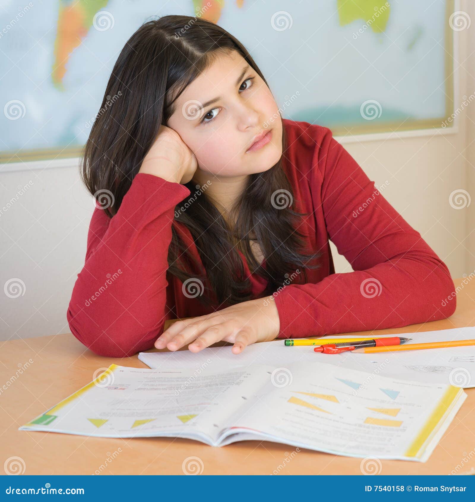 Teen girl doing homework stock photo. Image of read, think - 7540158