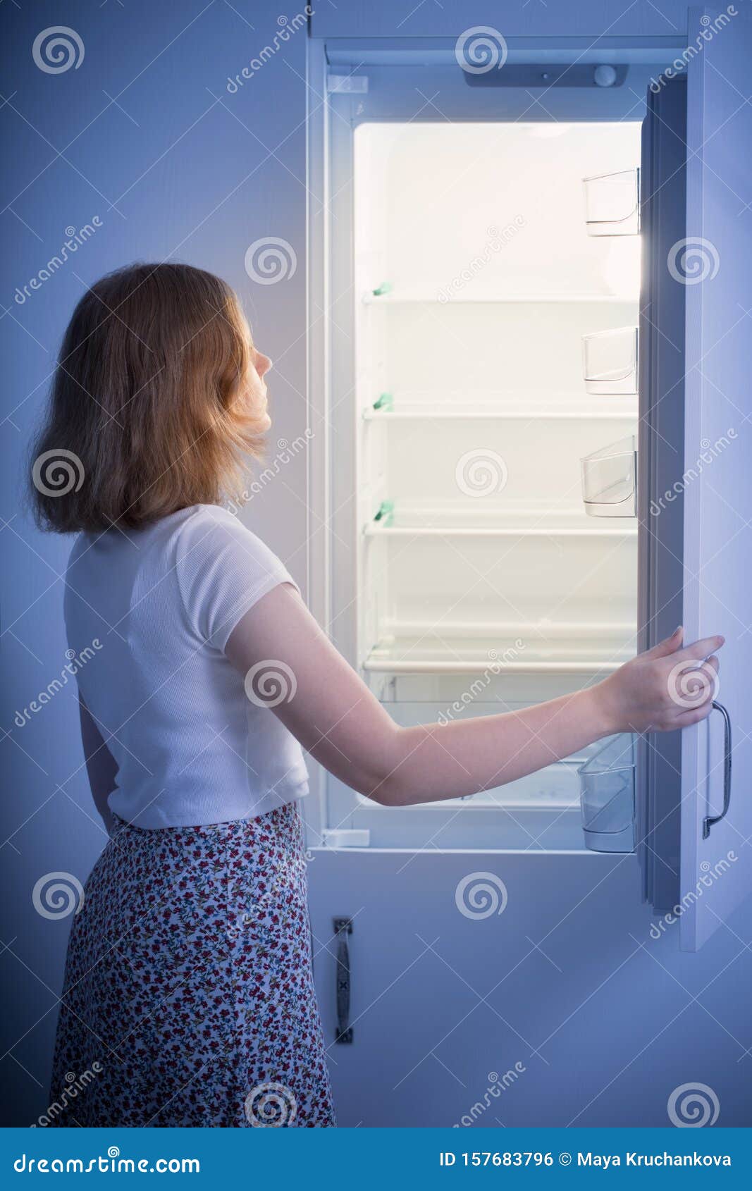 Teen Girl by the Empty Fridge Stock Photo - Image of hungry, domestic ...