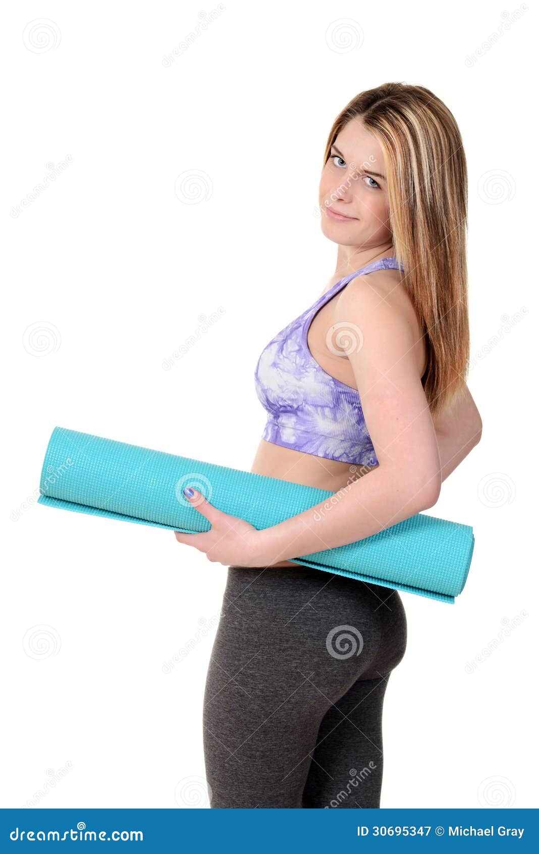 Teen Girl Holding Exercise Mat Stock Image - Image of brunette ...