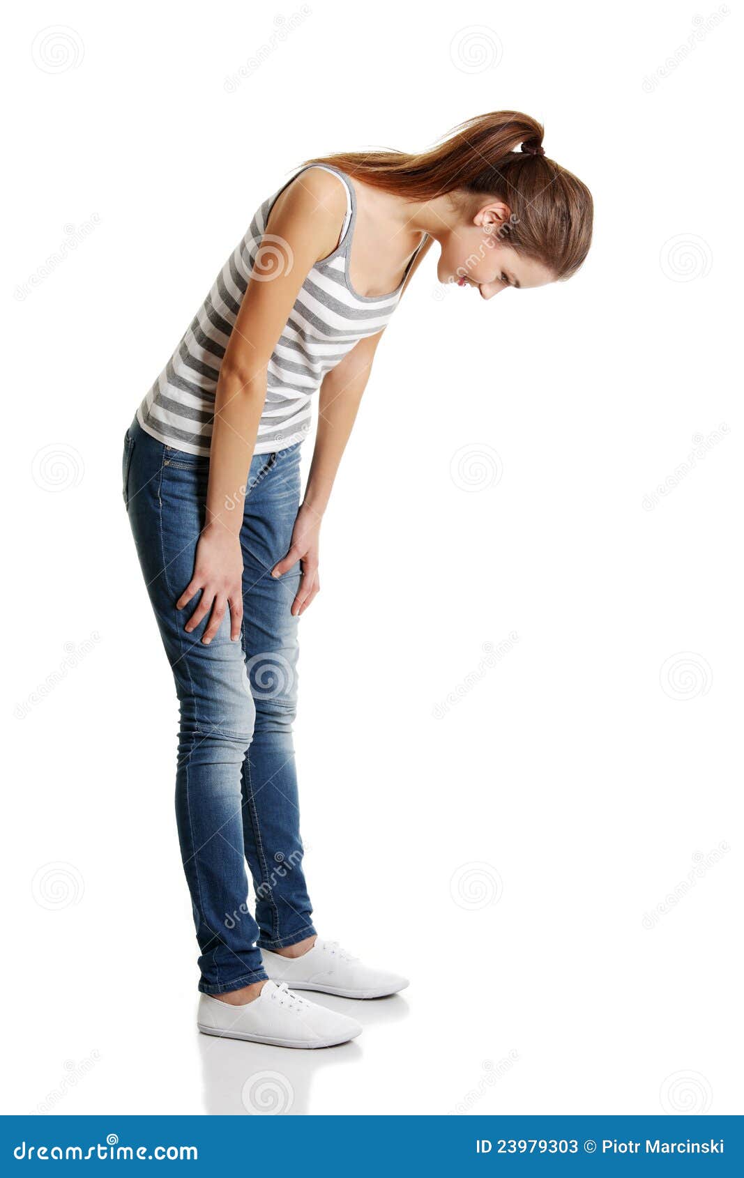Teen girl looking down. stock image. Image of gesture - 23979303