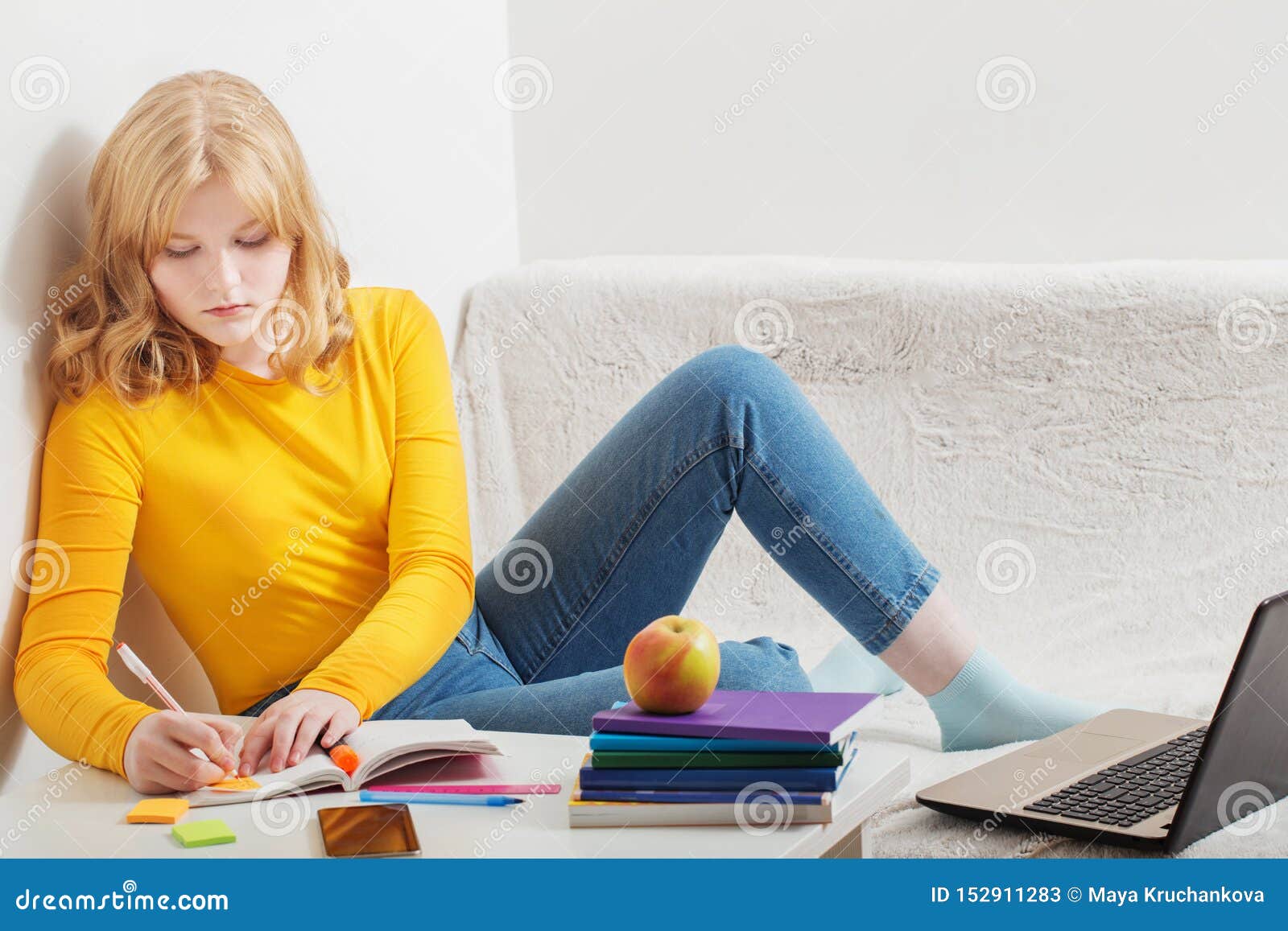Teen Girl Studying and Learning with Notebook Stock Image - Image of ...