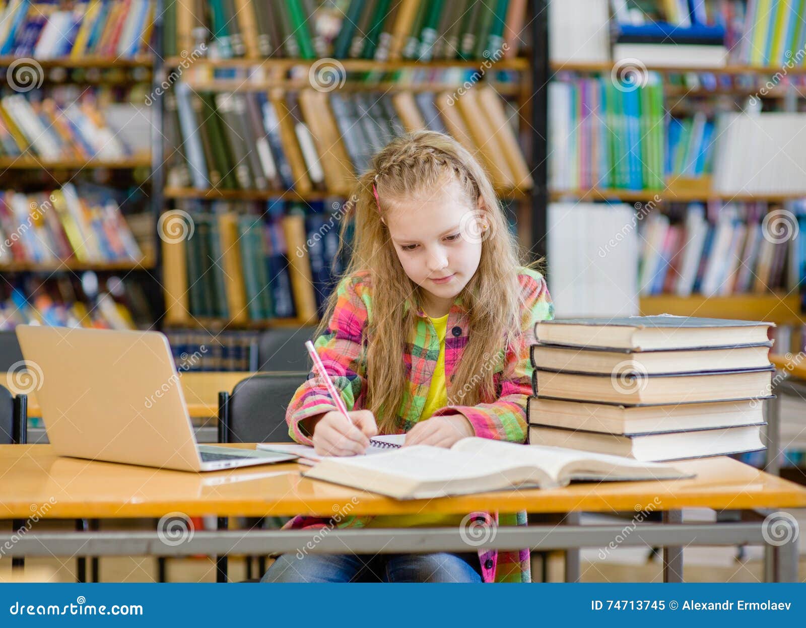 Teen Girl Studying in the Library Stock Image - Image of caucasian ...