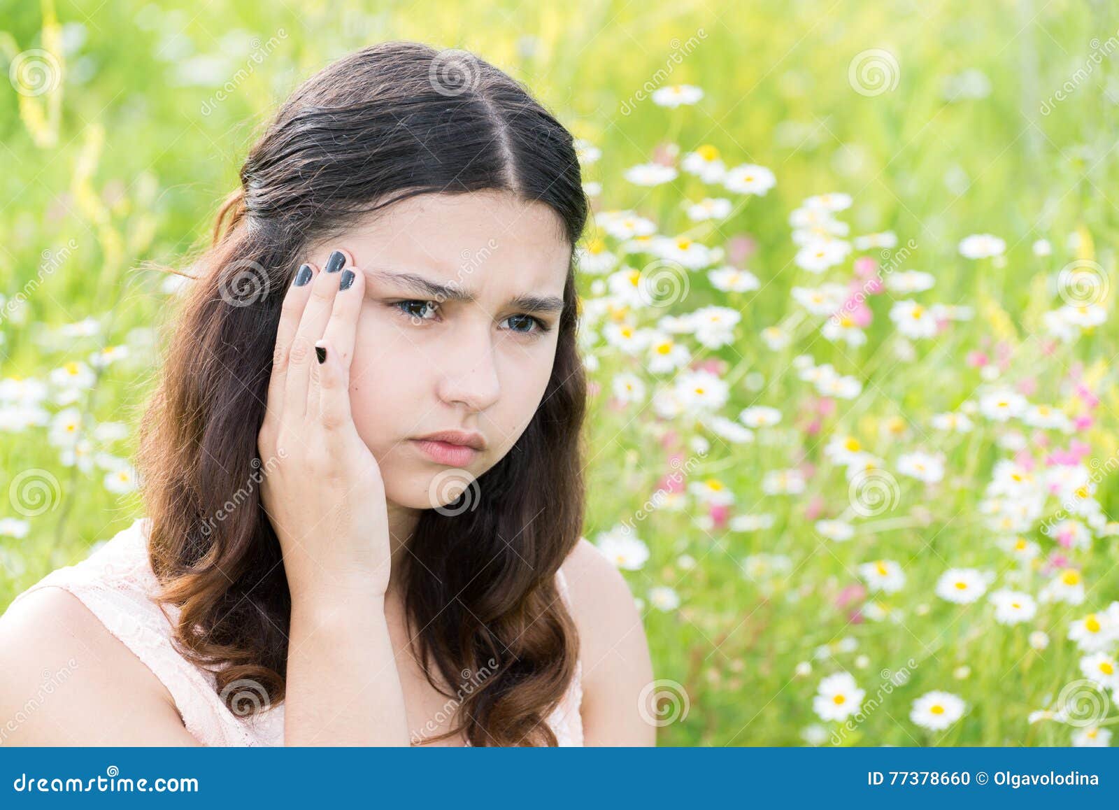 Teen Girl Thinks about the Problems Outside Stock Photo - Image of lawn ...