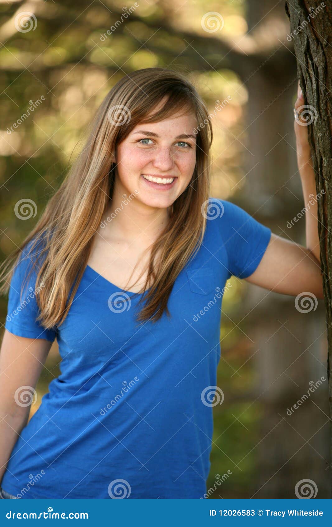 Teen girl by tree stock image. Image of outside, real - 12026583