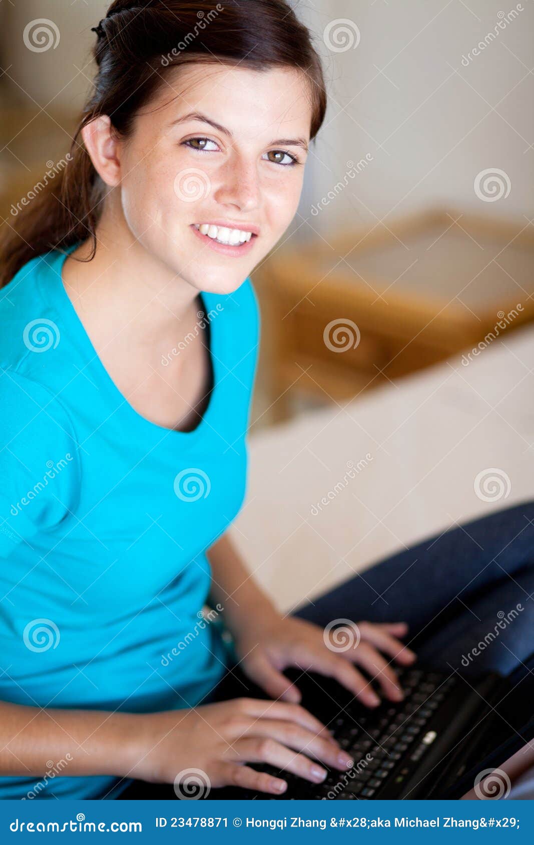 Teen girl using laptop stock image. Image of portrait - 23478871