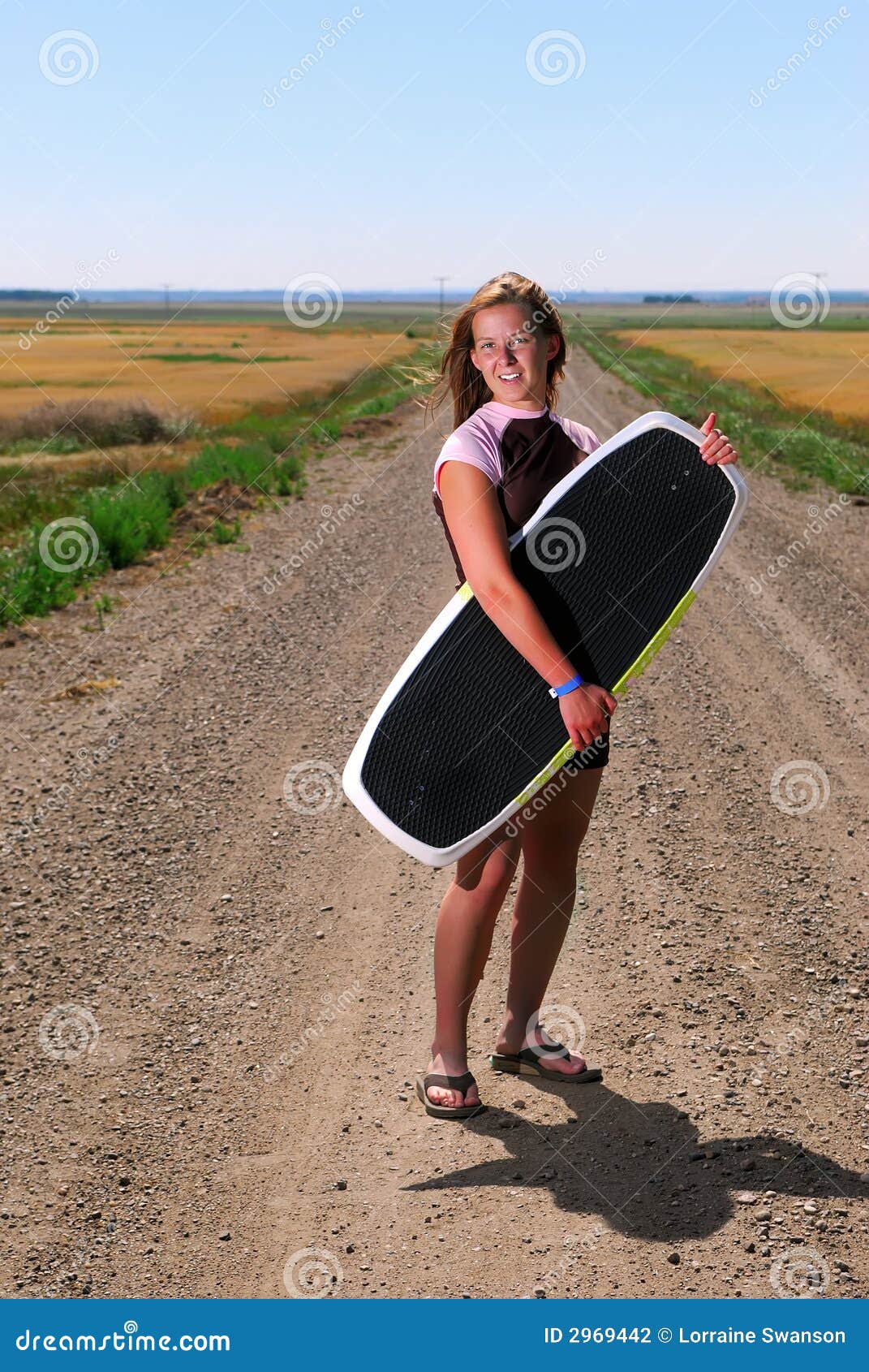 Teen Girl with Wake Board stock photo. Image of straw - 2969442