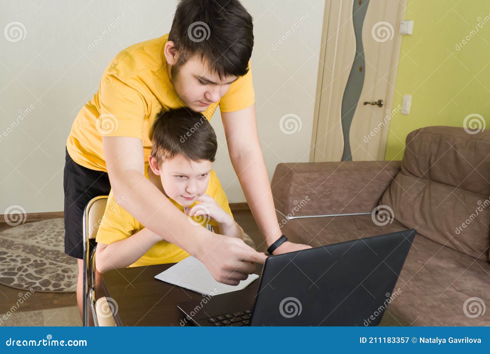 The Teen at Home Studying on Laptop Stock Image - Image of education ...