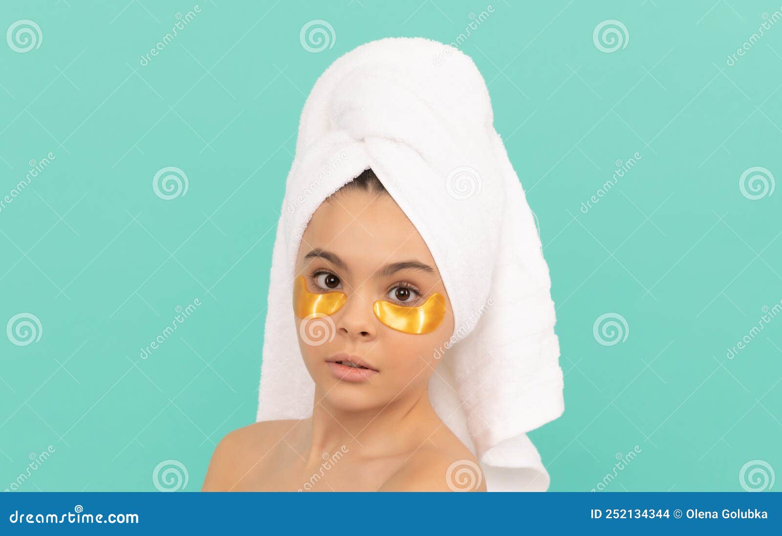 Teen Kid in Shower Towel with Golden Patch Stock Photo - Image of ...