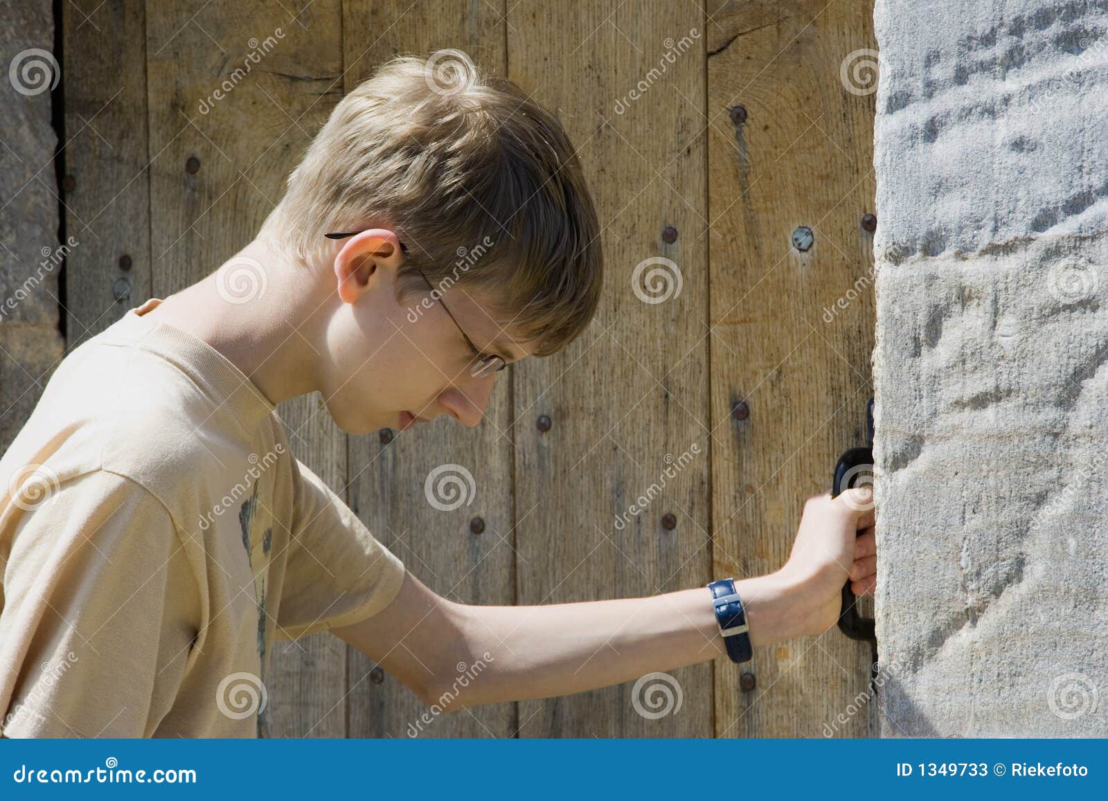 Teen Knocking at an Old Door Stock Image - Image of entrance, handsome ...