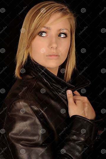 Teen in leather jacket stock photo. Image of cute, teenage - 9040126