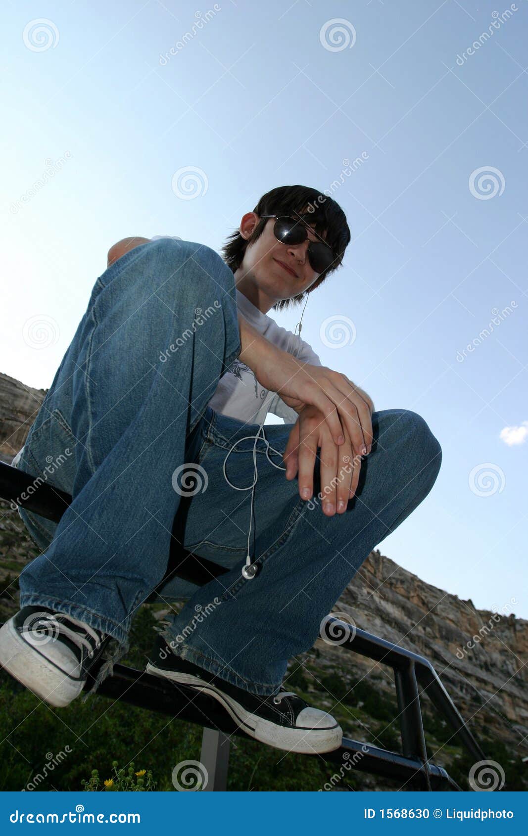 Teen Boy With Shades Stands In Rural Landscape Stock Photography ...