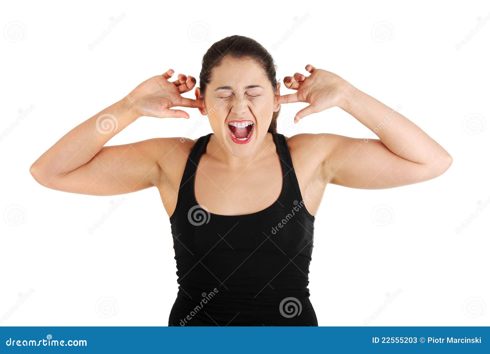 Teen plugging her ears stock image. Image of energetic - 22555203
