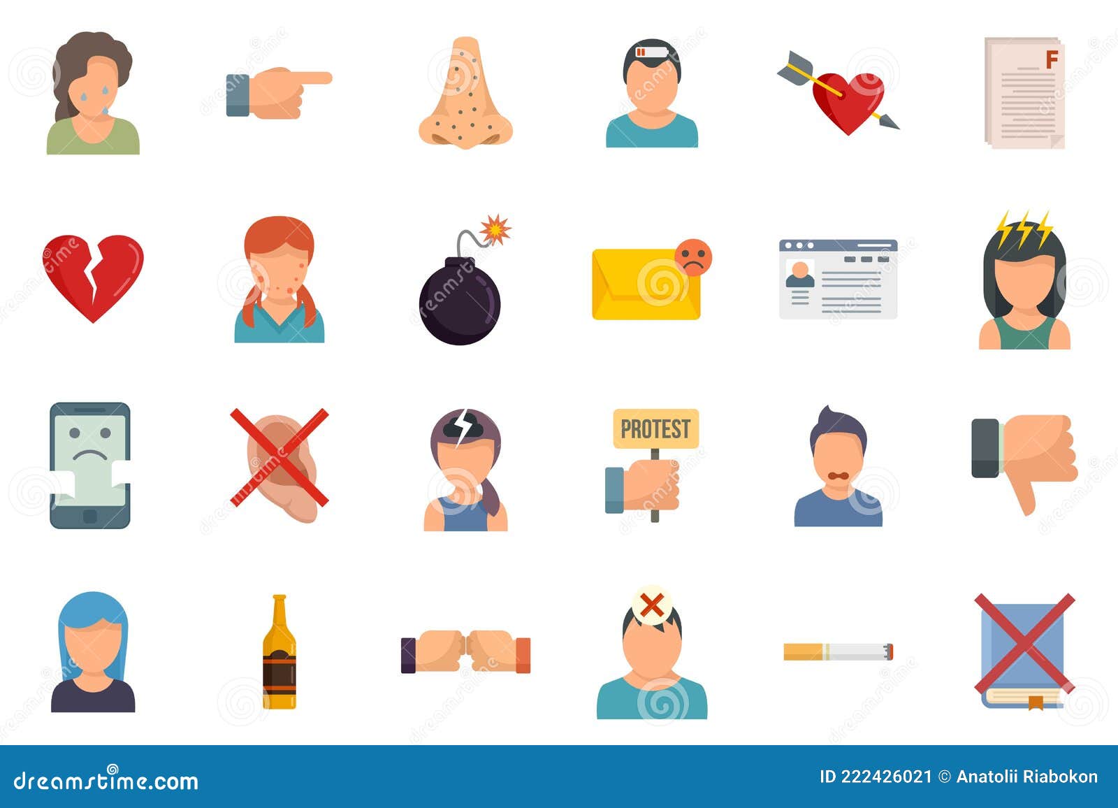 Teen Problems- Flat Design Icons Set Cartoon Vector | CartoonDealer.com ...