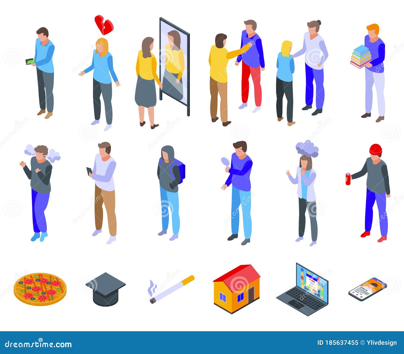 Teen Problems- Flat Design Icons Set Cartoon Vector | CartoonDealer.com ...