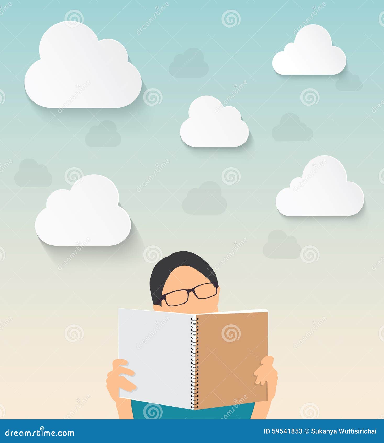 Teen Reading with Cloud Bubble Stock Vector - Illustration of ...