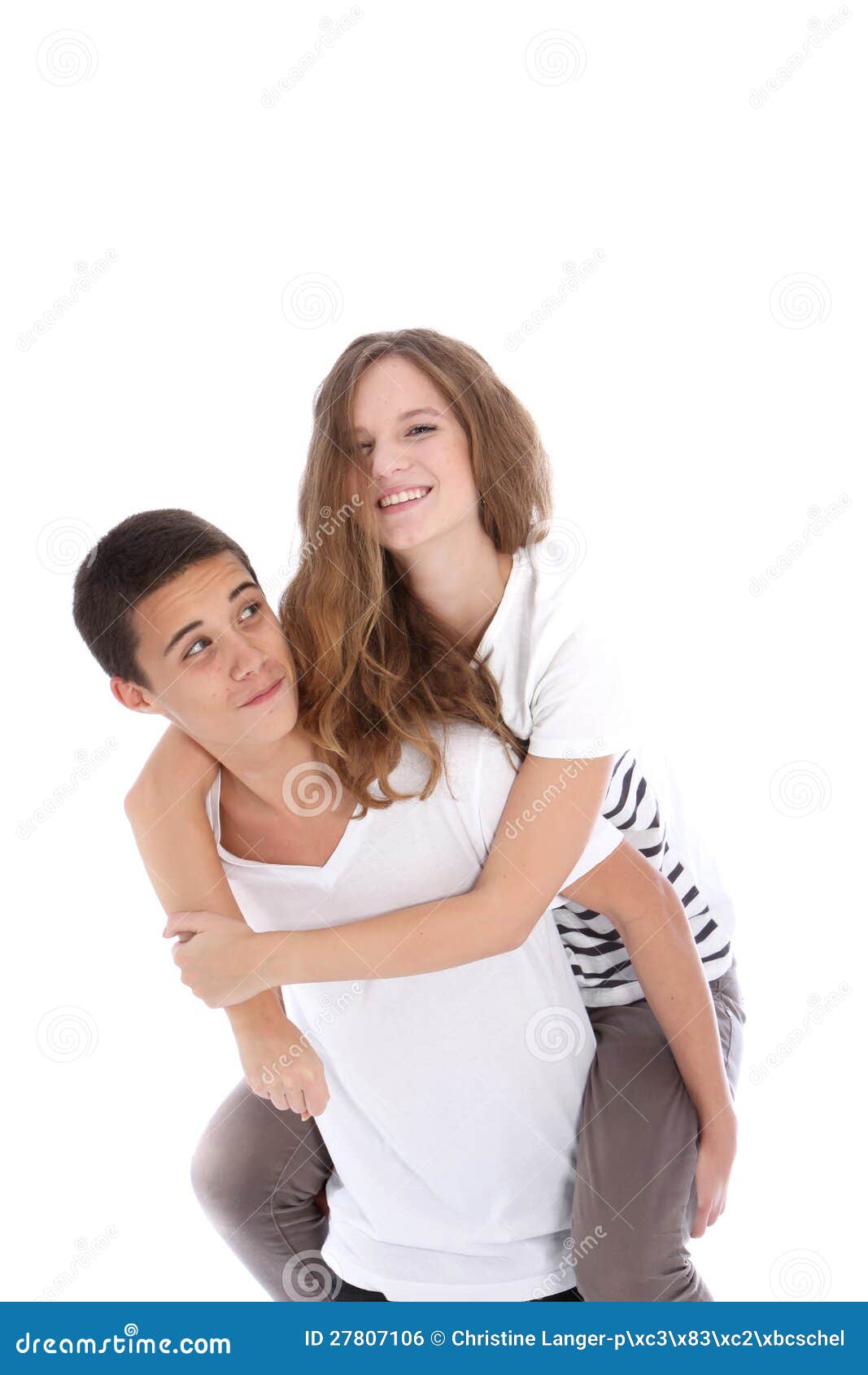 Teen Rode at Back of Boyfriend Stock Photo - Image of girlfriend ...