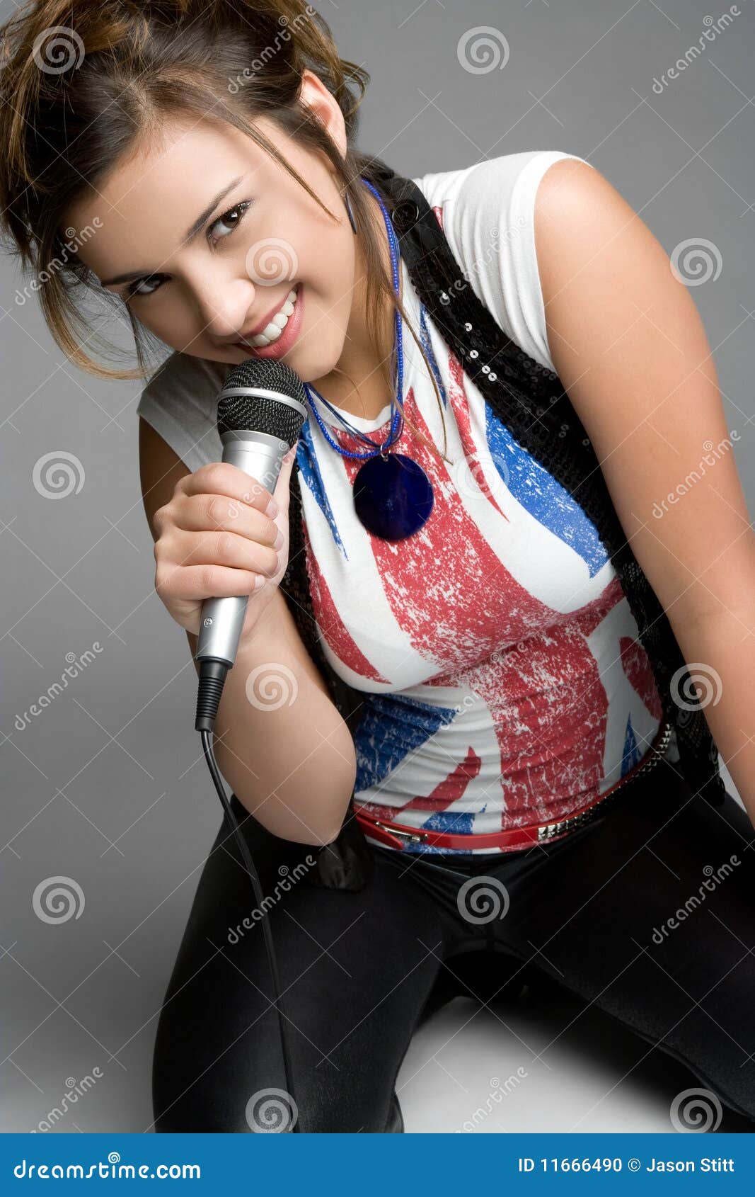 Teen Singer stock photo. Image of singer, grey, kneeling - 11666490