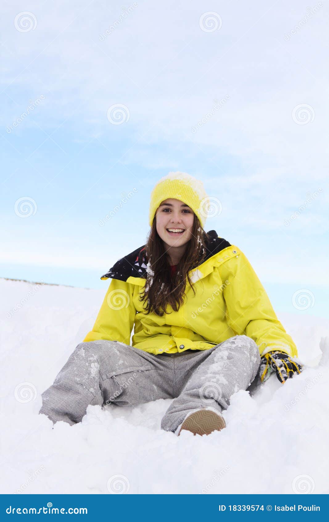 Teen sit in snow stock photo. Image of frozen, season - 18339574