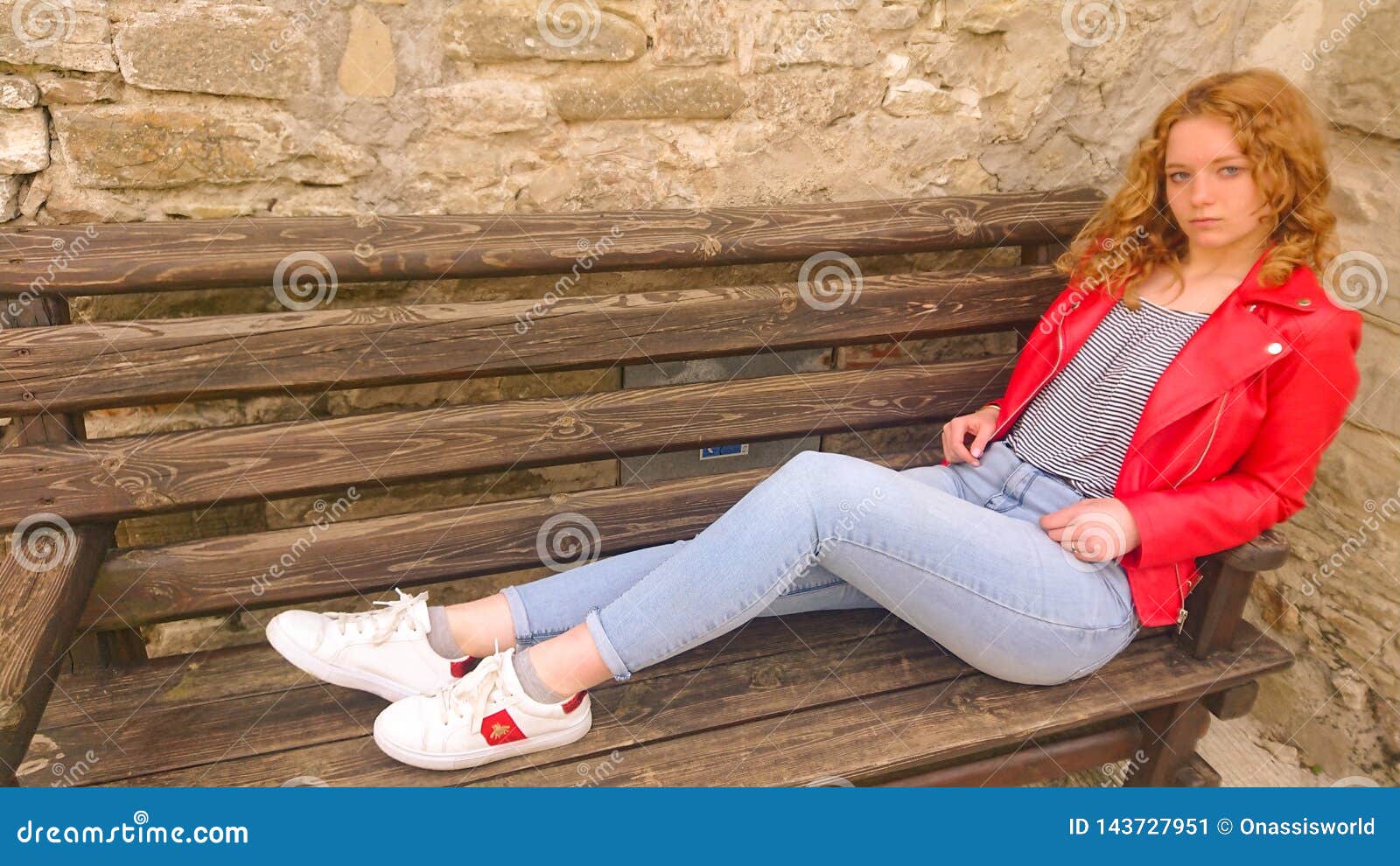 Teen sitting on bench stock image. Image of bench, female - 143727951