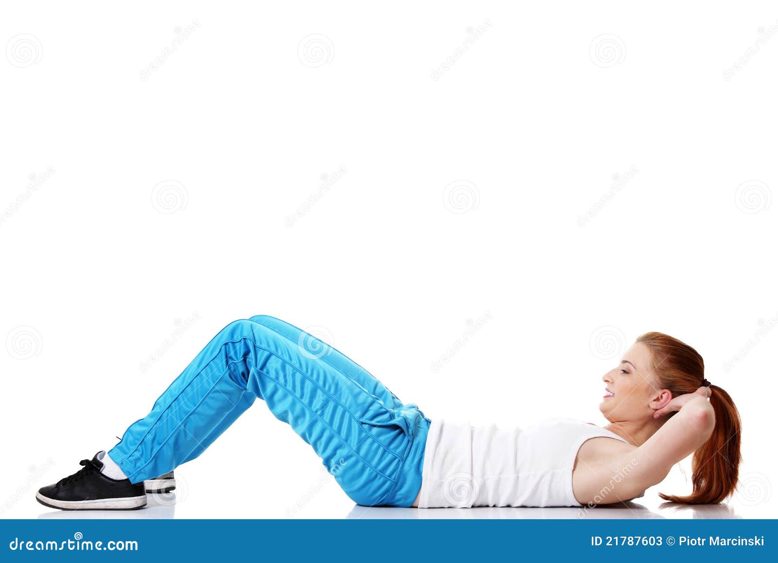 Teen Student Doing Exercises on the Floor. Stock Image - Image of ...