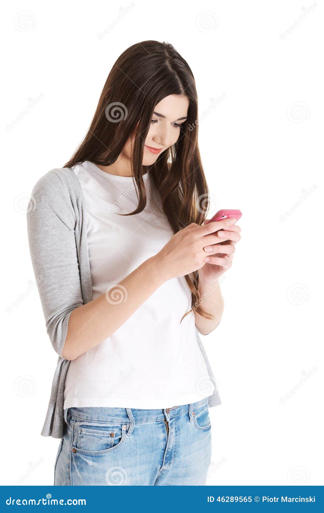 Teen texting to someone stock image. Image of pretty - 46289565