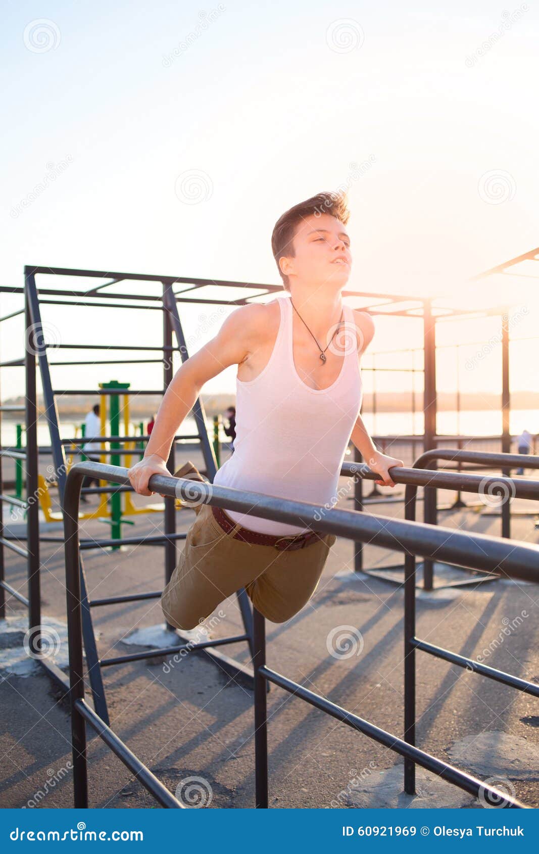 Teen Training on Parallel Bars Outdoors Stock Image - Image of ...