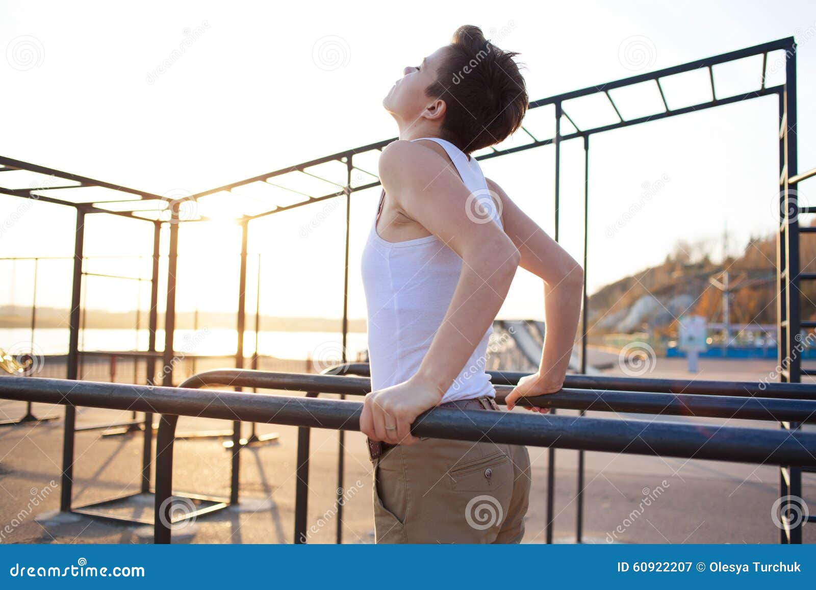 Teen Training on Parallel Bars Outdoors Stock Image - Image of action ...