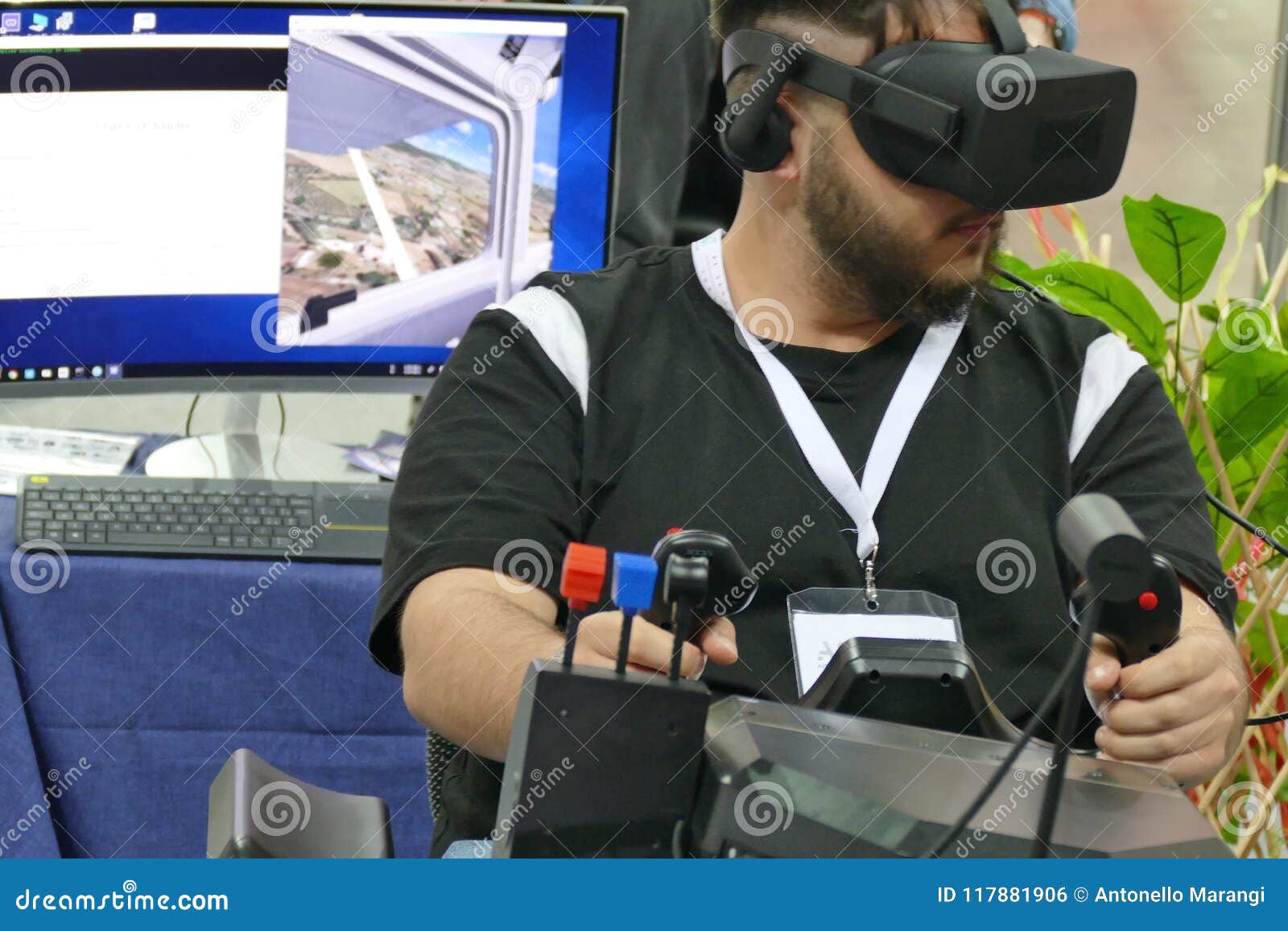 Teen Wearing Virtual Reality Device Testing Flight Simulator Editorial ...