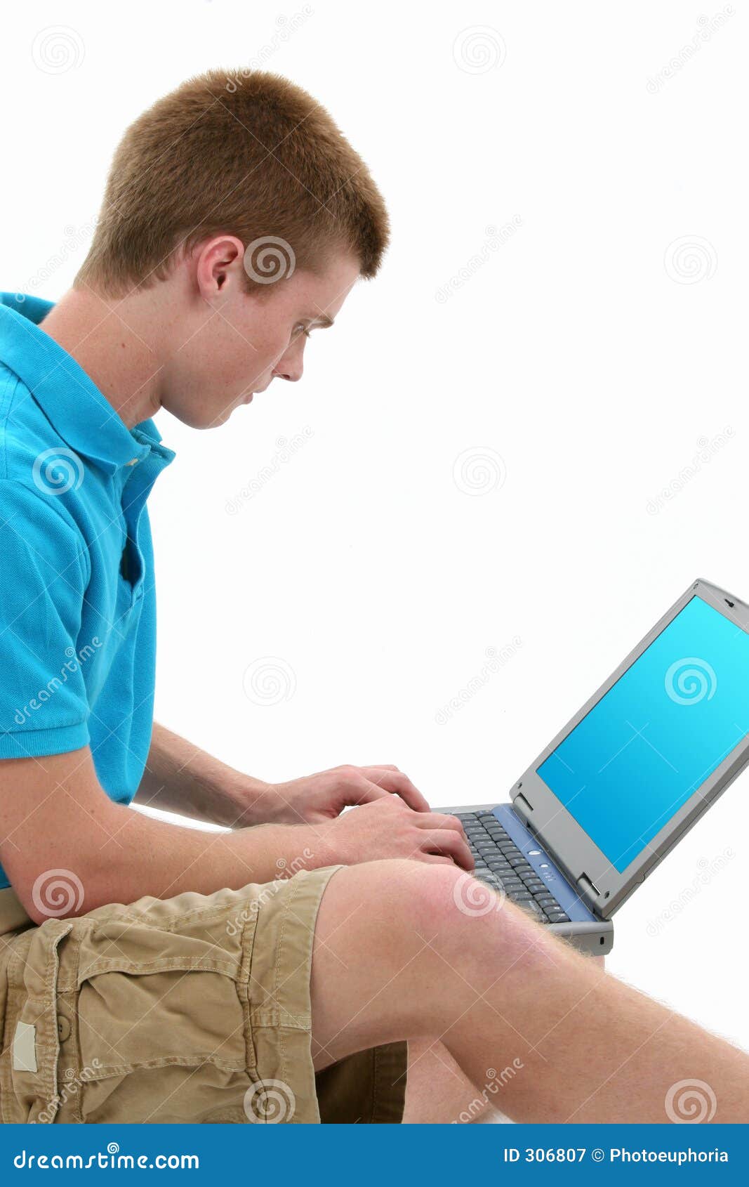 Teen Working on Laptop Computer Stock Image - Image of male, seventeen ...