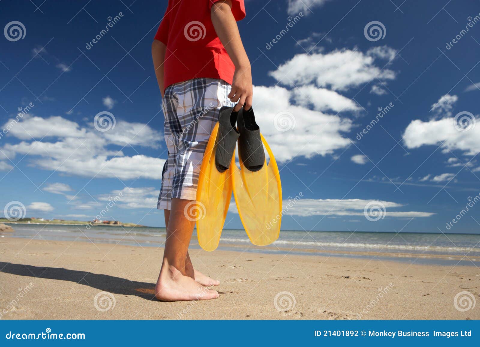 Teenage Boy on Beach with Flippers Stock Photo - Image of sunshine ...