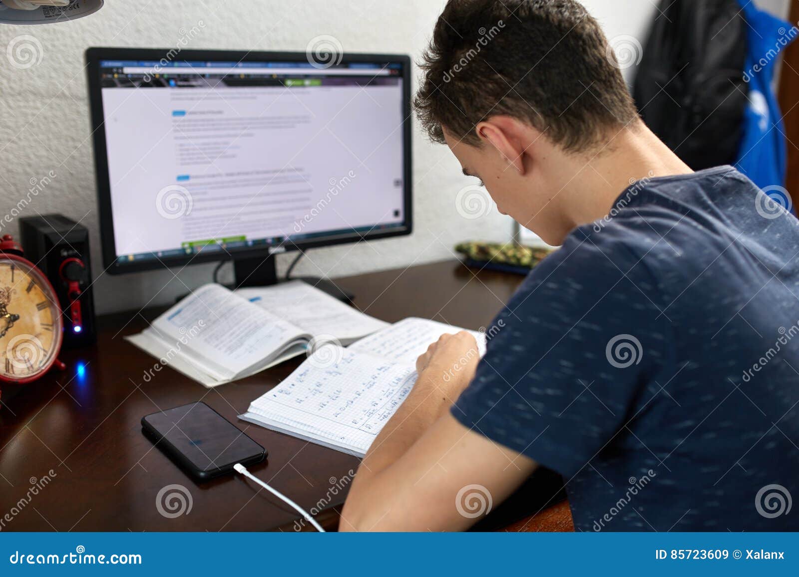 Teenager Doing Homework with Computer Stock Image - Image of homework ...