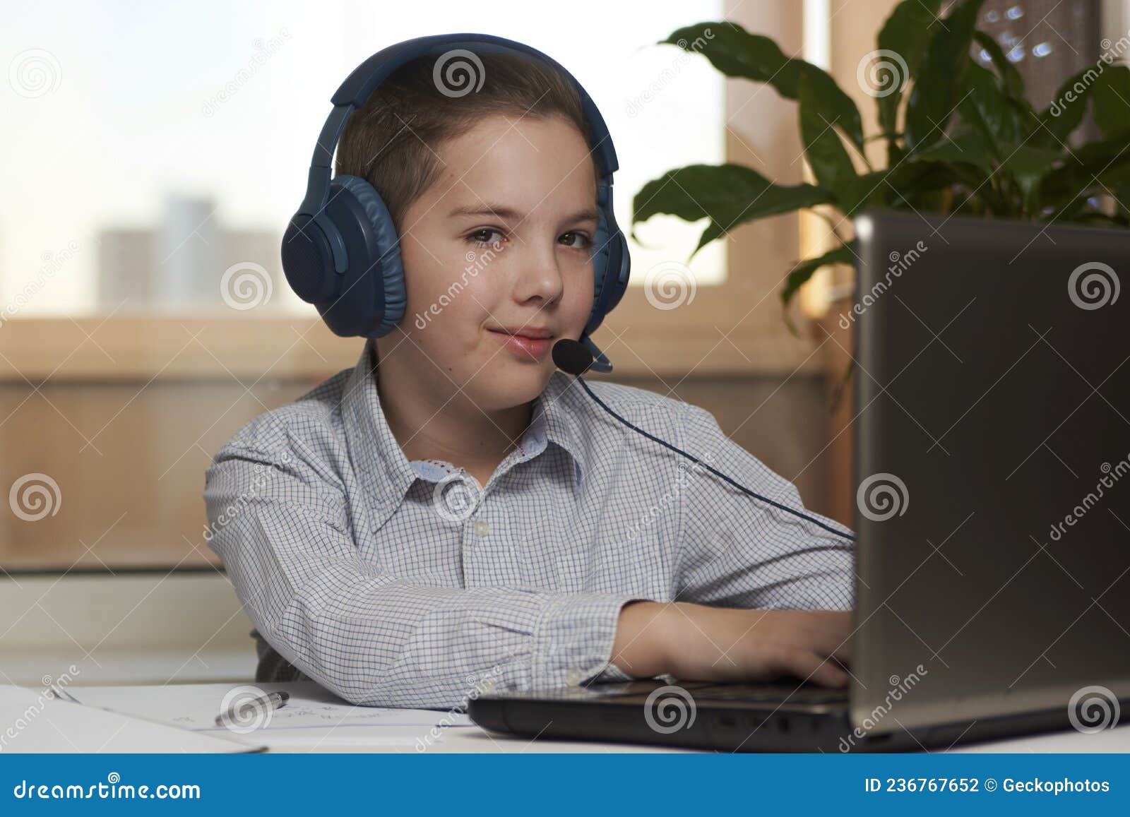 Teenage Boy Enjoy E-learning on Computer Notebook Stock Photo - Image ...