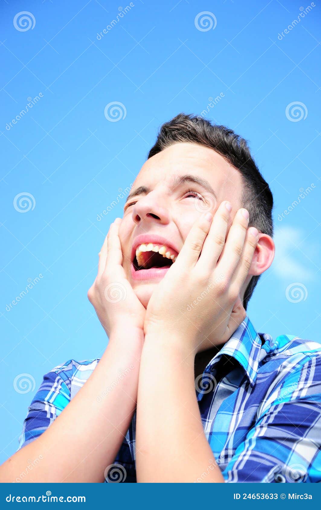 Teenage boy excited stock image. Image of hands, close - 24653633