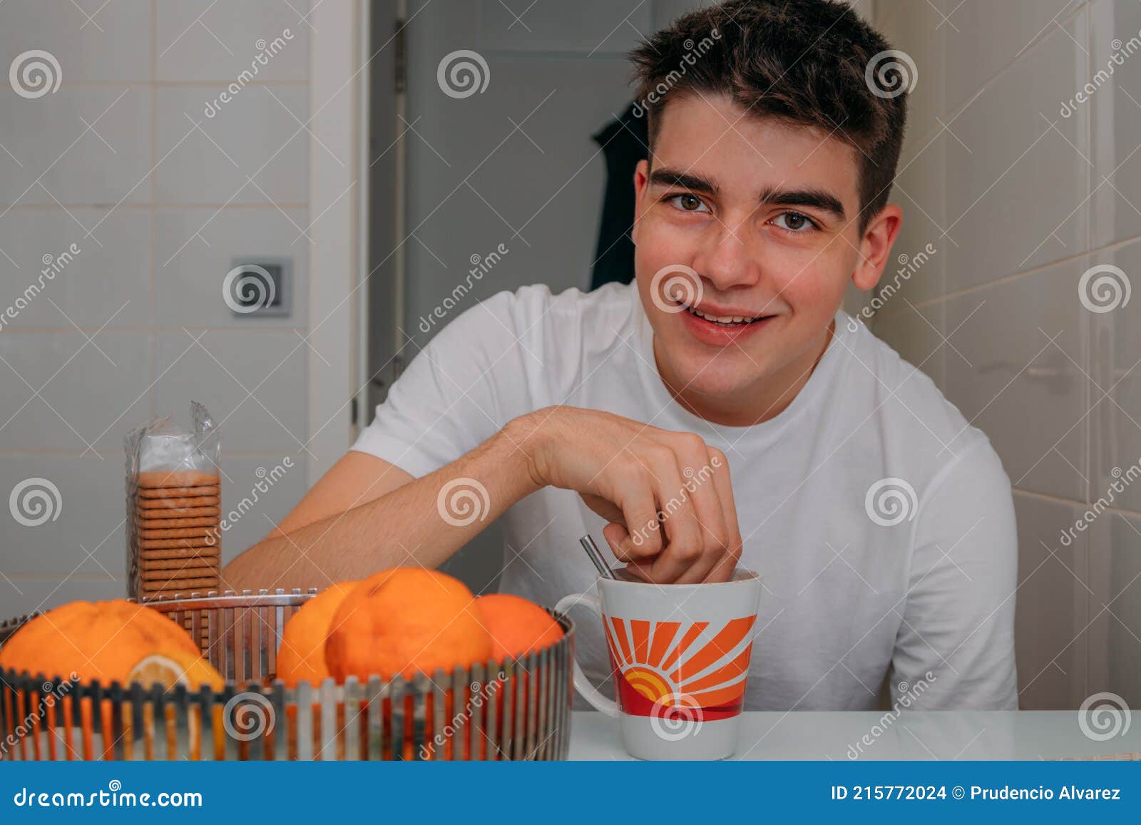 Teenage Boy Having Breakfast Stock Photo - Image of home, nutrition ...