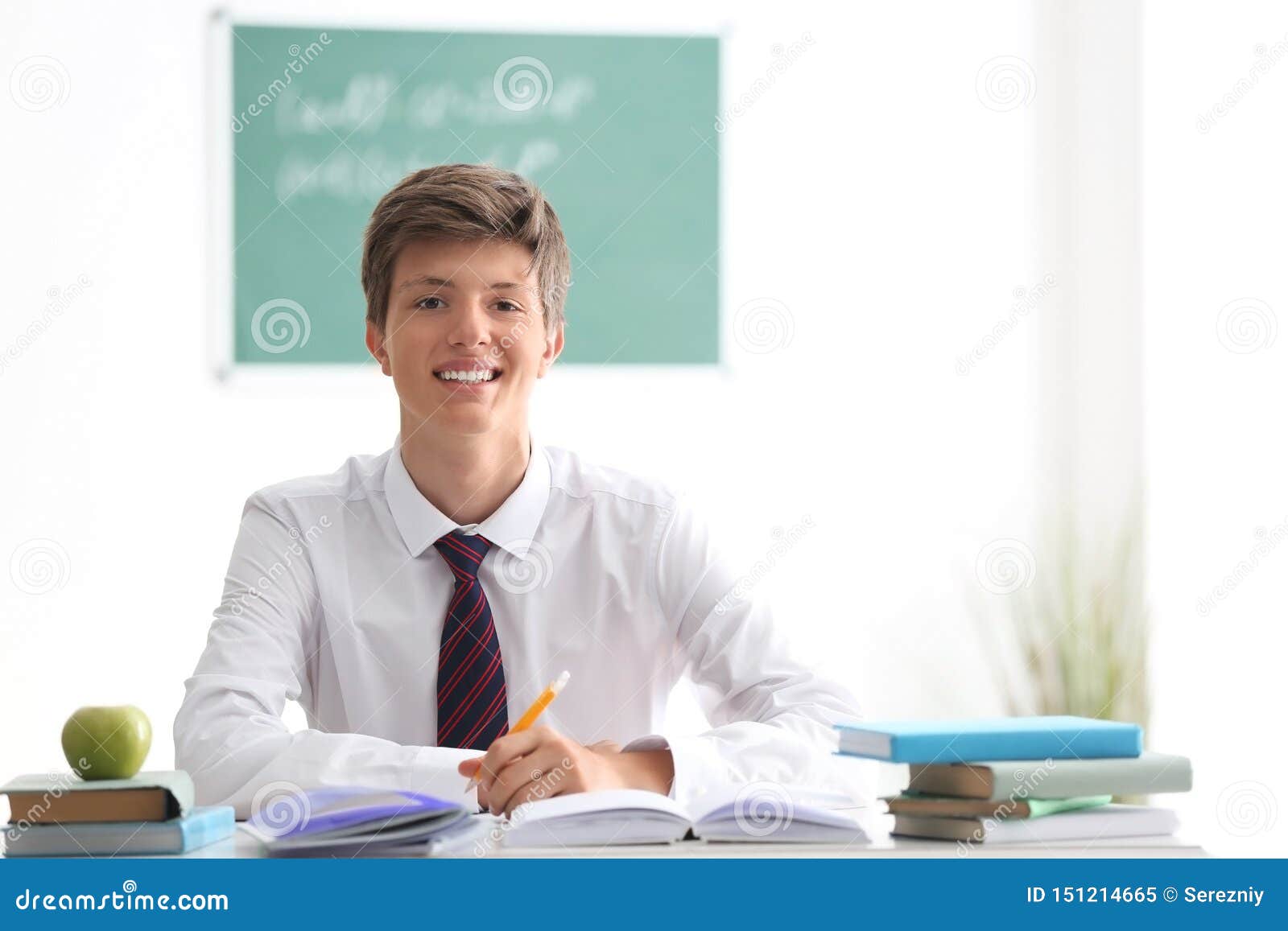 Teenage Boy at Lesson in Classroom Stock Image - Image of happy ...