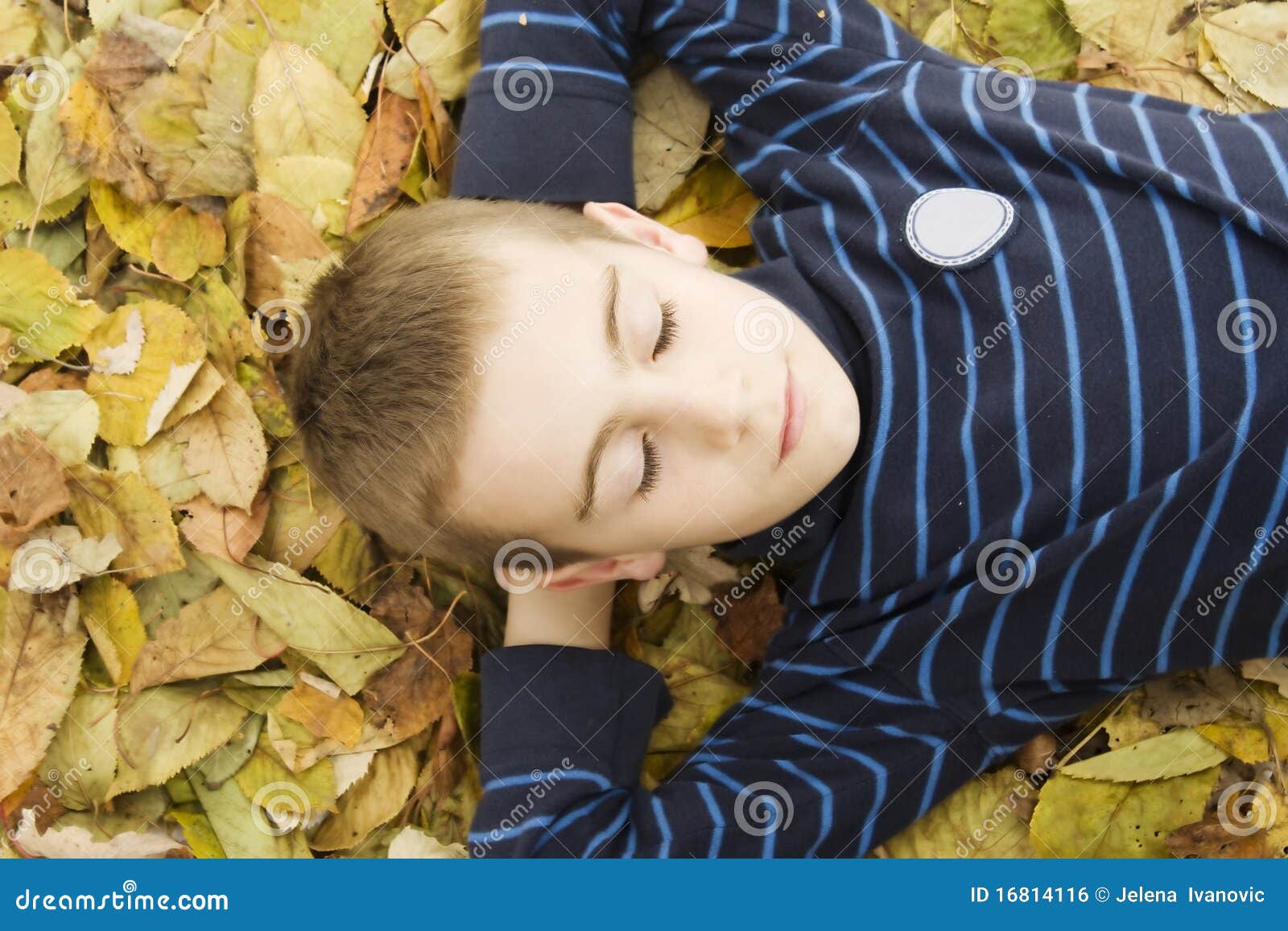 Teenage Boy Lying Down with Leaves Around. Stock Photo - Image of fall ...
